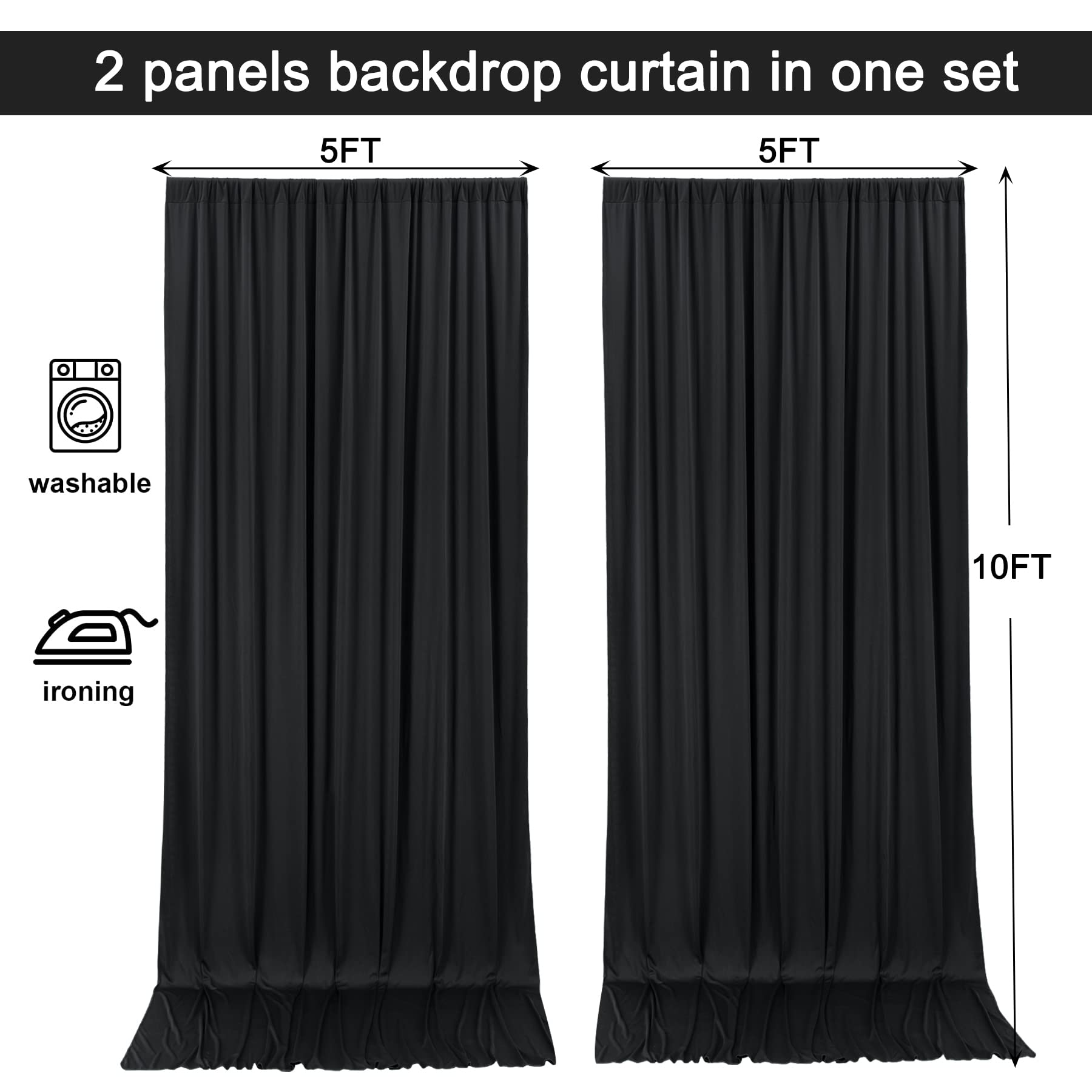 CO-AVE 10x10ft White Backdrop Curtain for Parties Wrinkle Free Wedding Baby Shower Curtain Backdrop for Birthday Party Background Decorations White Fabric Drapes 5x10ft, 2 Panels