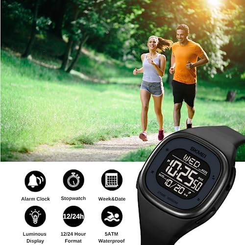 CakCity Mens Digital Waterproof Watch Womens Square Watch Men Wrist Watches Stop Watch with Countdown Timer Dual Time Watch