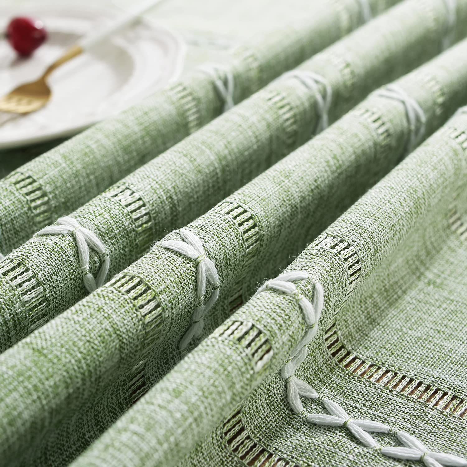 Chassic 60 x 84 inches Farmhouse Style Linen tablecloths, Wrinkle Resistant Washable Dining Room Table Cloths for Rectangle Tables - Hemstitch Sage Green