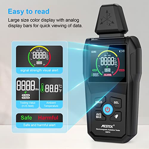 EMF Meter, MESTEK Electromagnetic Field Radiation Detector, Digital LCD Magnetic Field Detector EMF Reader Temperature Measure, Tester for Home EMF Inspections, Office, Outdoor and Ghost Hunting