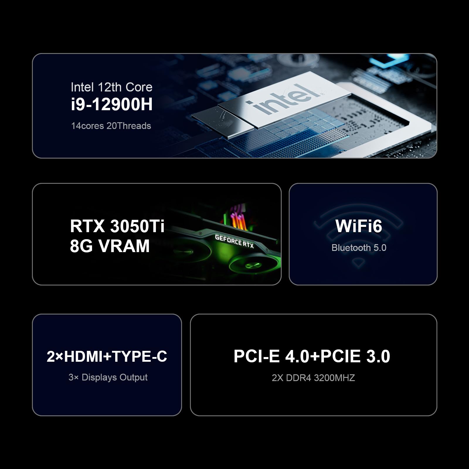 chatreey Mini Gaming PC Intel 12th i9-12900H, 14cores 20Threads Max to 5.0GHZ, Nvidia RTX3050Ti 8G Vram Mini Gaming Desktop Computer, 32G RAM 1TB PCIE 4.0 3x4K Output Windows 11Pro Auto Power on