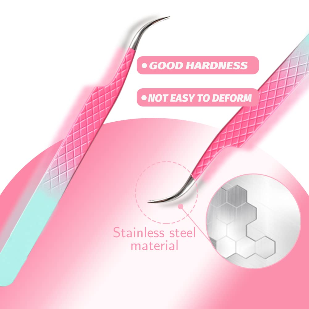 Dassen Lash Tweezers for Eyelash Extension-Professional Lashing Tweezers for Mega Volume Mink Eyelashes Extensions Applying Thin Tips Eyelash Extension Tweezers Gradient Pink Tweezers