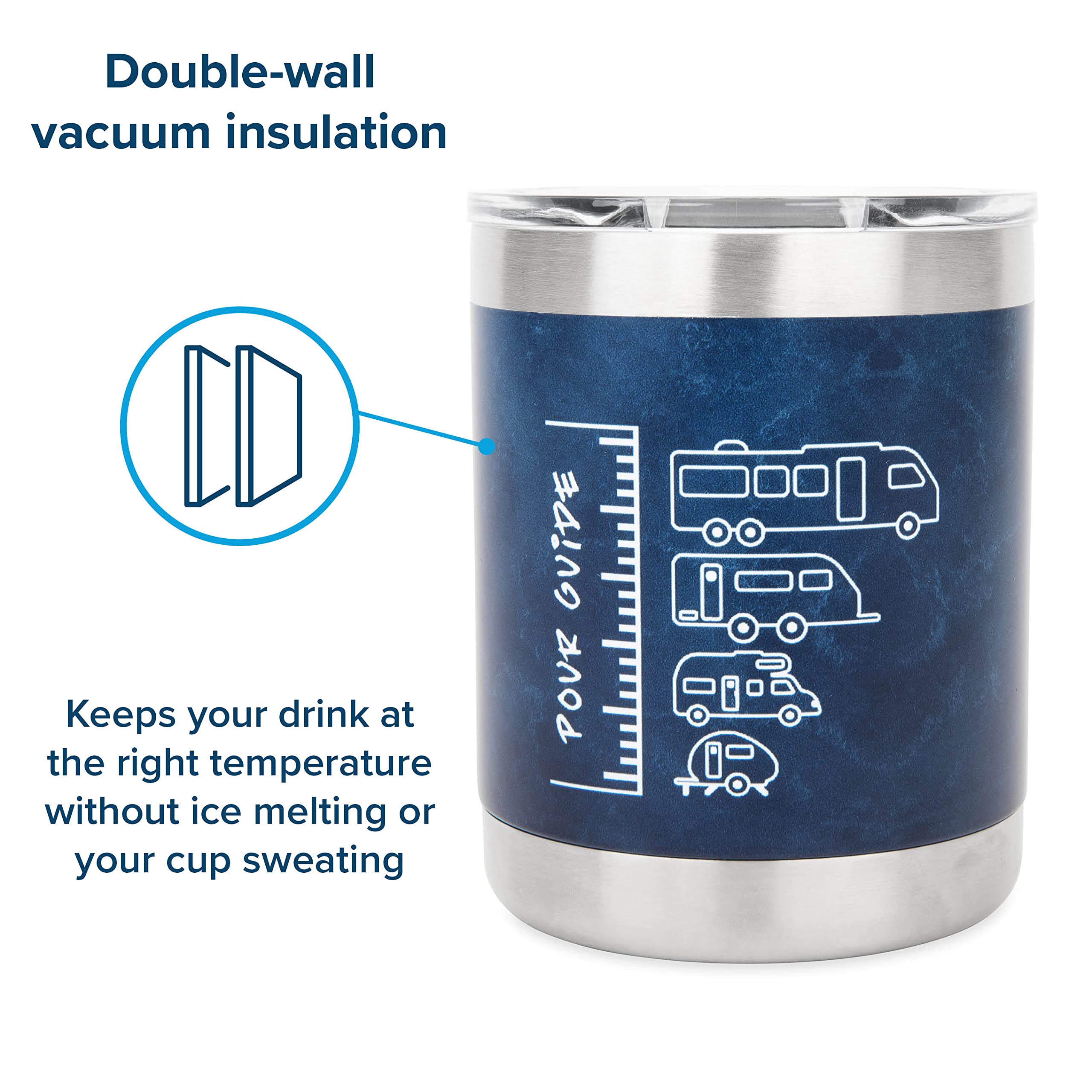 Camco Life is Better at The Campsite Lowball Whiskey Tumblers | Stylish and Insulated Drinkware for Favorite Whiskey or Bourbon | 2-Pack (53328)