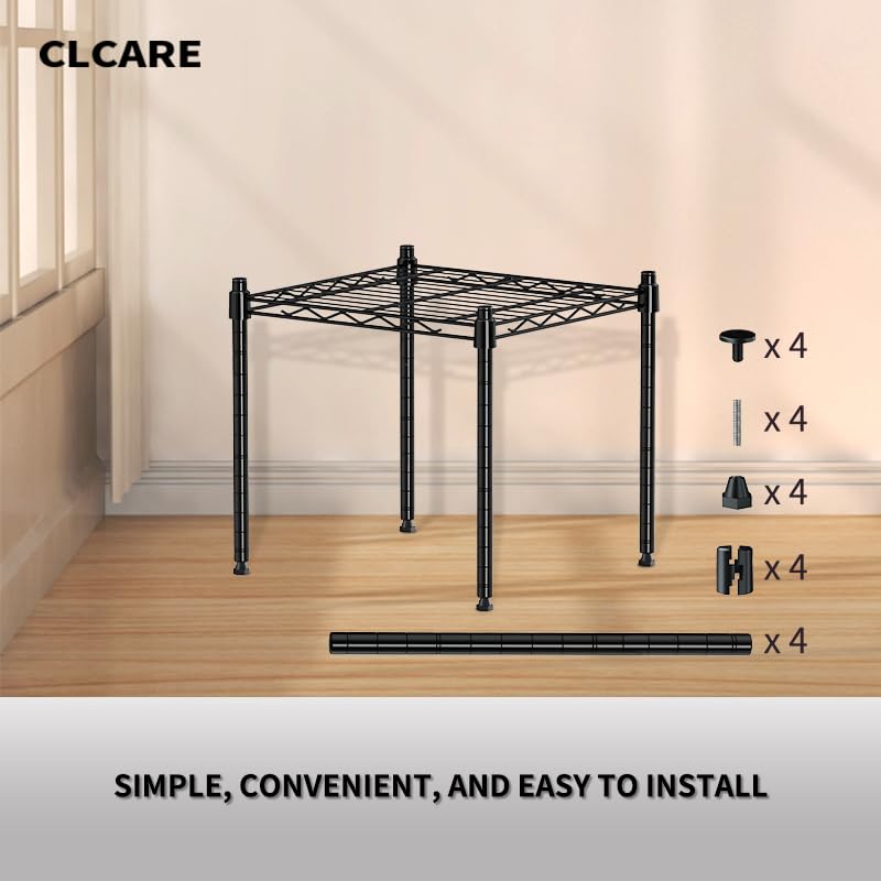 CLCARE Stacking Shelf Adjustable, Stackable & Expandable, Heavy Duty Storage Shelving Unit, Cabinet Organizer Shelf (Black-1-tier)