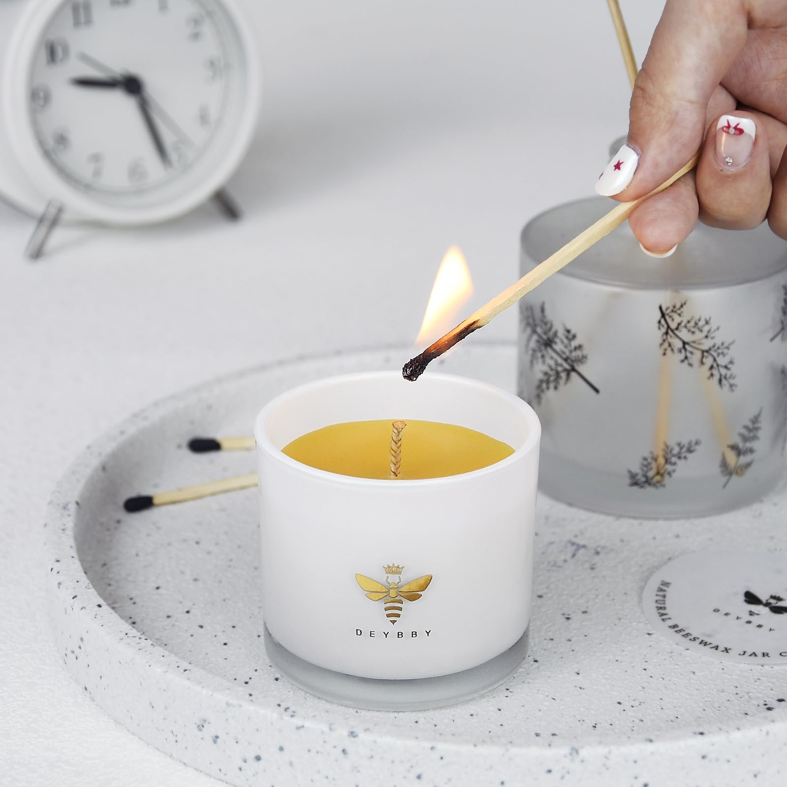 DEYBBY Beeswax Jar Candle - Pure Beeswax Candles in White Glass - Handpour Candle with Natural Honey Scent, 22-24 Hours Burning
