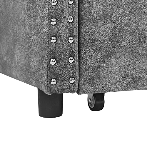 EMKK Twin Size Daybed with Drawers Upholstered Tufted Sofa Bed, with Button on Back and Copper Nail on Waved Shape Arms,Storage Platform Bed for Kids Teens and Adults