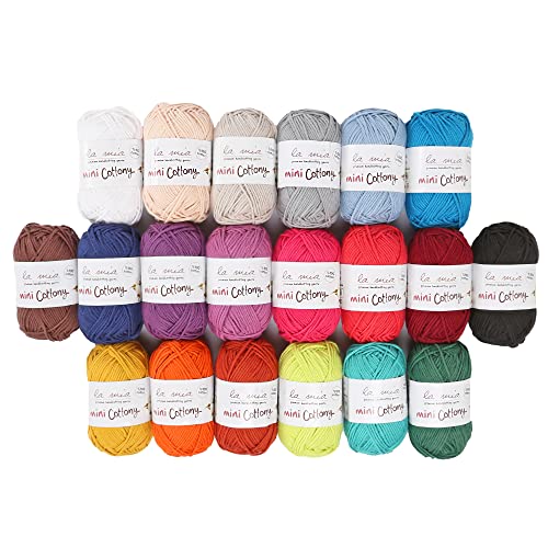 La mia Mini Cottony 20 Skein 100% Cotton Mini Yarn, Total 17.6 Oz Each 0.88 Oz (25g) / 65 Yrds (60m), Light, Dk (V2)