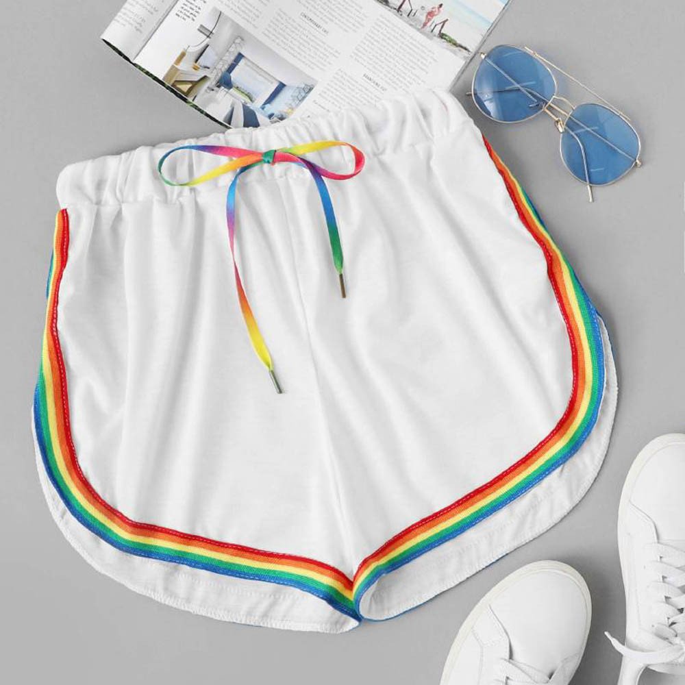 Shakumy Women Rainbow Elastic Waist Workout Yoga Shorts Casual Summer Bowknot Plus Size Running Athletic Shorts Hot Pants