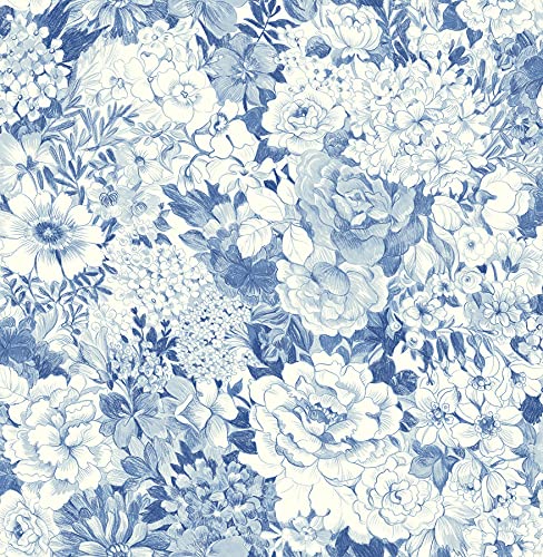 NuWallpaper NUS3833 Indigo Empress Garden Peel & Stick Wallpaper, Blue