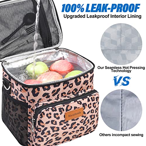 Insulated Lunch bag for Women/Men, Reusable Lunch box Cooler Bag for Adult,Collapsible Lunchbox Bag Leakproof Small Lunch Bag with Shoulder Strap for Work Office Picnic Beach Leopard S