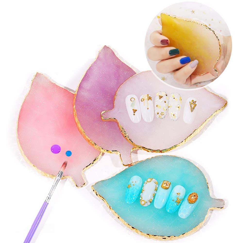 ccHuDE 1 Pcs Leaf Resin Nail Art Palette Painting Makeup Palette Tray Cosmetic Nail Gel Polish Colors Mixing Pallet Blue