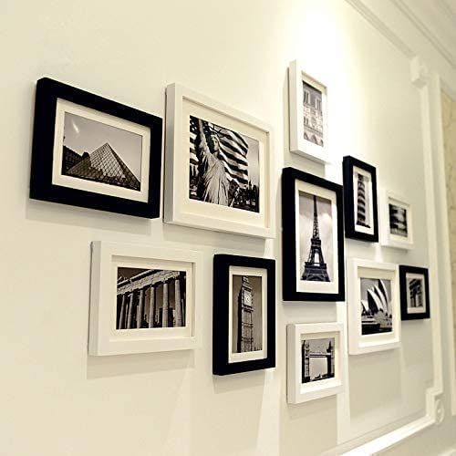 Picture Frames 8x10 Picture Frame Set of 2,Display Pictures 5x7 with Mat or 8x10 Without Mat Real Glass and Composite Wood for Wall or Tabletop Display Pre-Installed Wall Mounting Hardware,Black