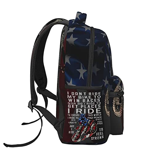 FuriTou Motocross Dirt Bike American Flag Backpack Motorcycle Biker Double Shoulder Bag Laptop Bagpack for Men Women Bookbag for Work Camping Travel
