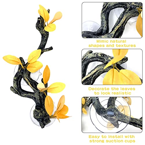 kathson Reptile Corner Branch, Lizard Climb Branches Decor Terrarium Plant Decoration with Suction Cup Reptile Tank Plant Ornament for Bearded Dragons Gecko Snake Spider Frog Climbing (Yellow)