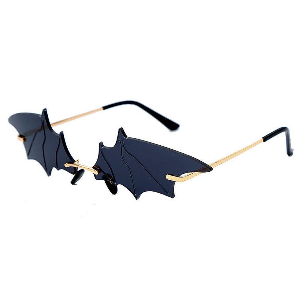 mincl fashion luxury brand men's bat sunglasses vintage frameless sunglasses women unique sunglasses UV400 (black)