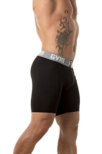 Gym Men's Sports Compression Shorts with Cup Pocket and Hard Cup Included (Medium, Black)