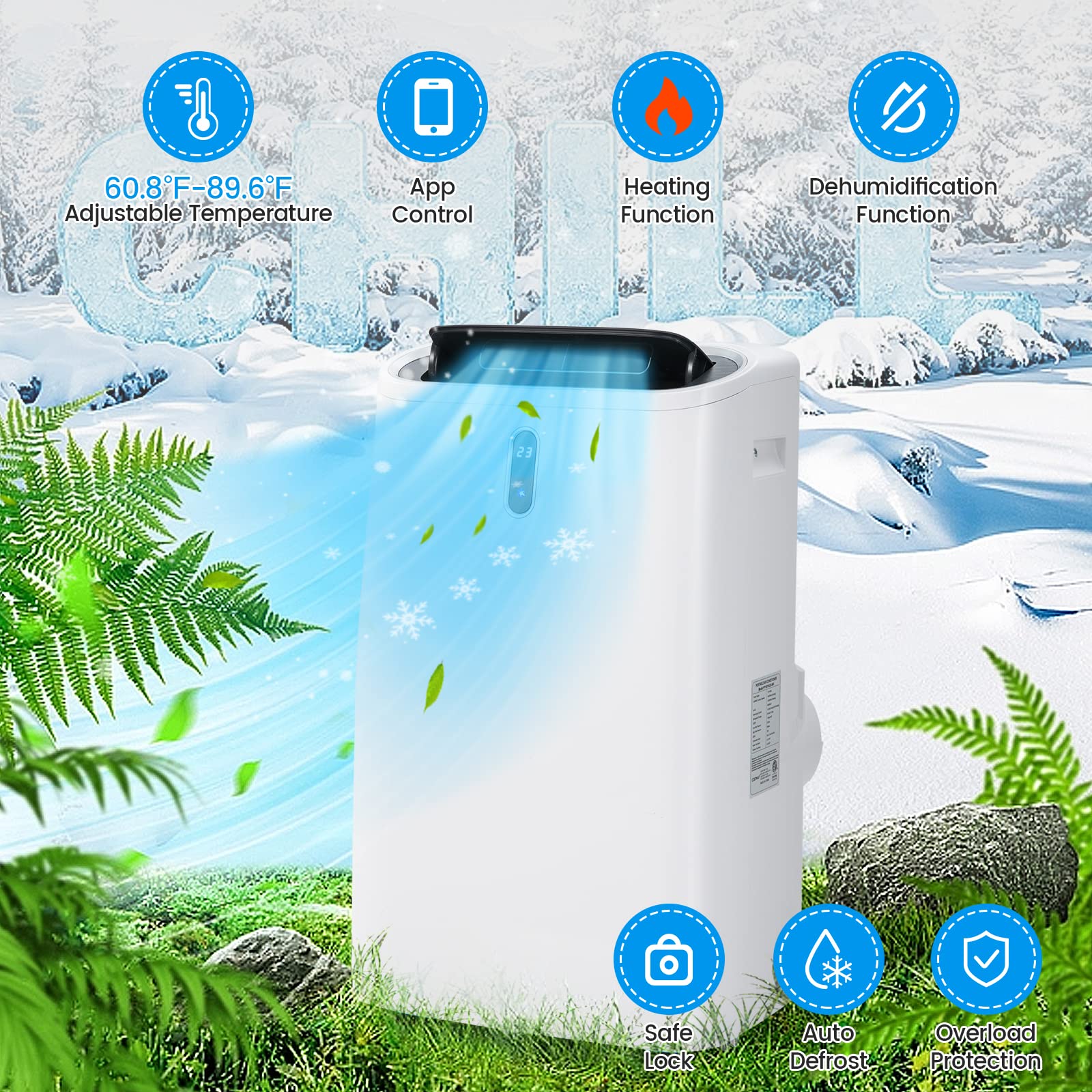 DORTALA 14000 BTU Portable Air Conditioner and Heater, 4-in-1 AC Unit with Dehumidifier, Heat, Cool, Fan, Standing AC with WiFi Smart App Control, 24H Timer, Remote Control, Cools up to 700 Sq. Ft