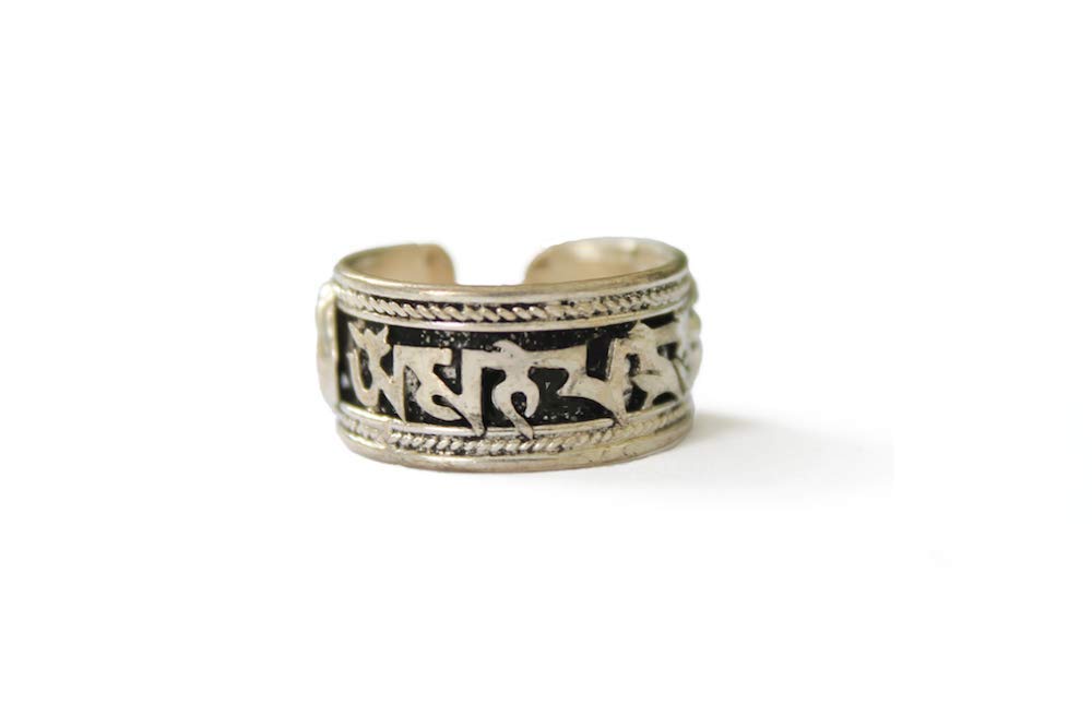 Bohemian Style Tibetan Om Adjustable Ring | Argentium Plated Stainless Steel Jewelry From Nepal