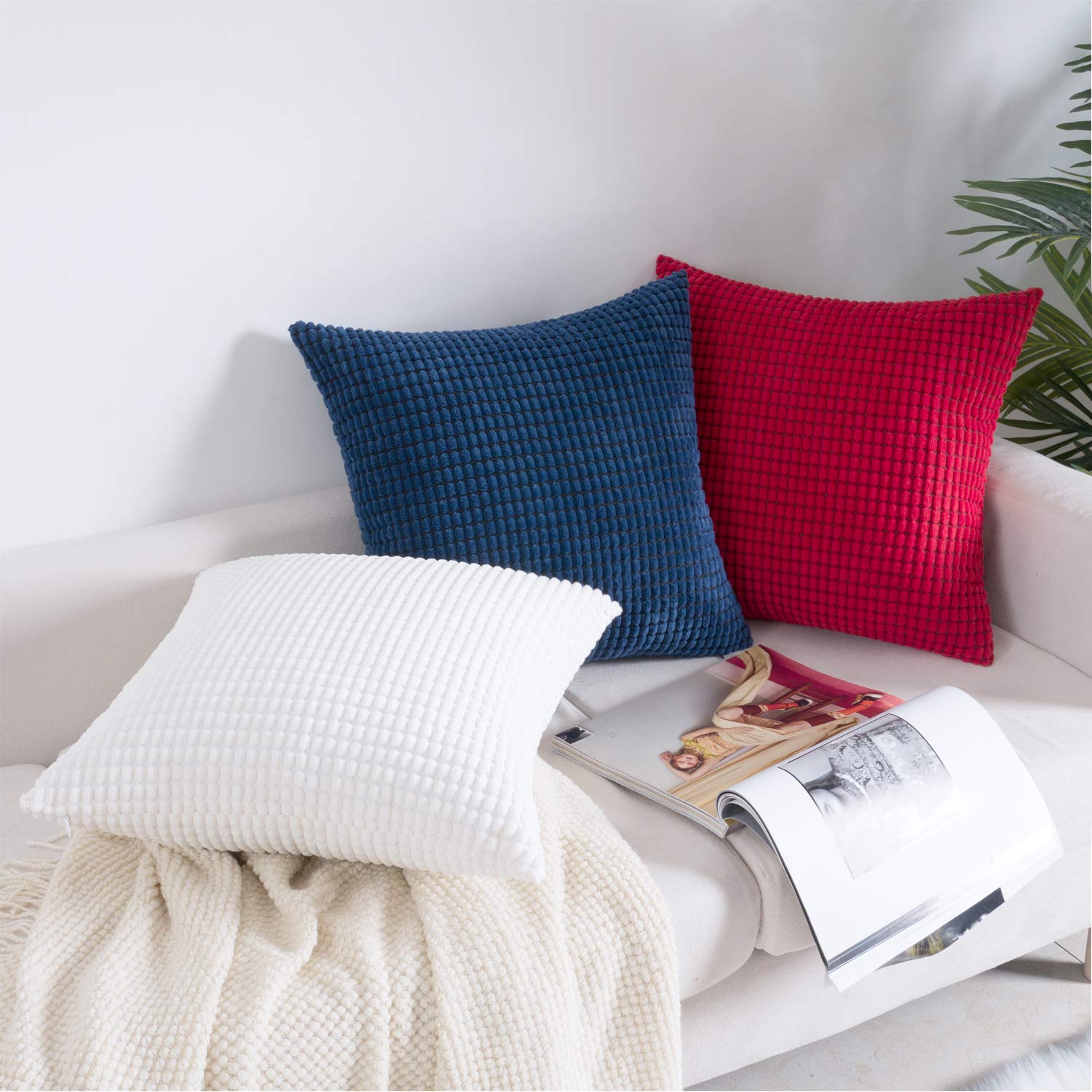 TEAGAN Cozy Throw Pillow Covers, 2PCS Soft Corduroy Corn Solid Pillow Cases, Decorative Cushion Covers for Home Bedroom, Living Room, Home Garden Couch Bed Sofa Chair, Deep Red, 16X16 in