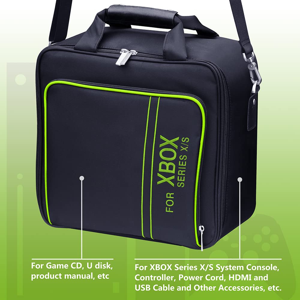 oamarando Carrying Case for XBOX ,Compatible with XBOX SERIES X/S, Travel Storage Bag for XBOX Controllers and Accessories,with Controller Protection Box (Black-Green)