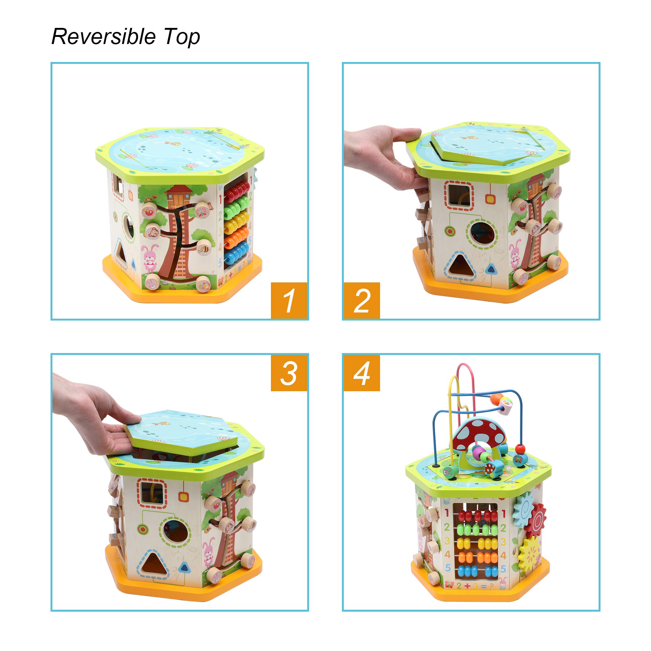LAVIEVERT 9-in-1 Wooden Play Cube Activity Center Multifunctional Bead Maze Shape Sorter Educational Toys Game for Toddlers & Kids