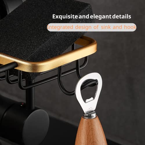 Kitchen Sink Rack Faucet Sponge Holder Over The Sink Organizer Faucet Rack with Hook,A Free Dishcloth Note:Round Pipe with Diameter 0.7-1.1 Inchs Can Be Used(Aluminum,Single Right Blackgolden)
