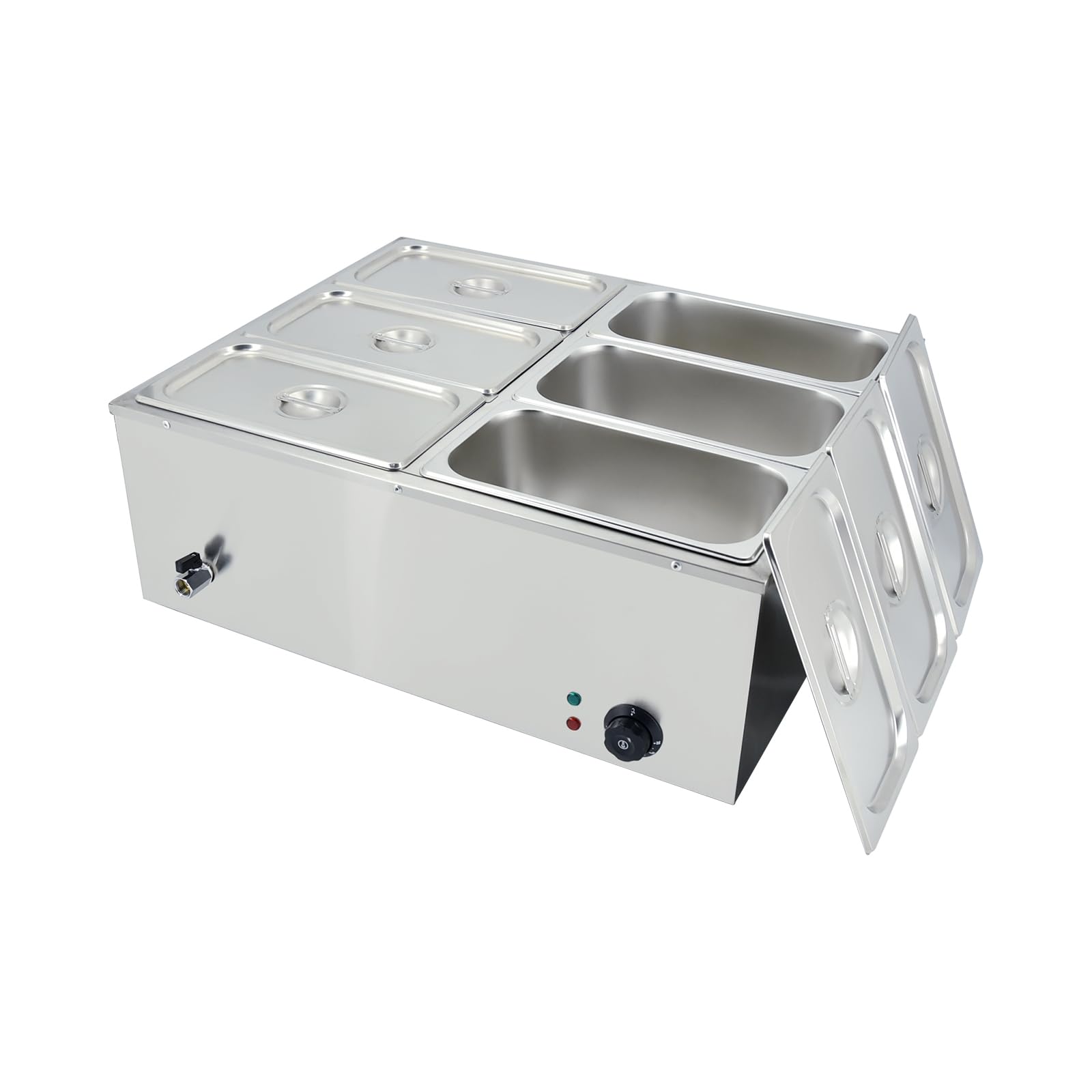 DULNICE Commercial Food Warmer,1500W Electric Steam Table 6inch Deep Stainless Steel Electric Bain Marie,with Temperature Control & Lid for Parties, Catering, Restaurants (6 x 1/3GN, 6-Pan, 32QT)