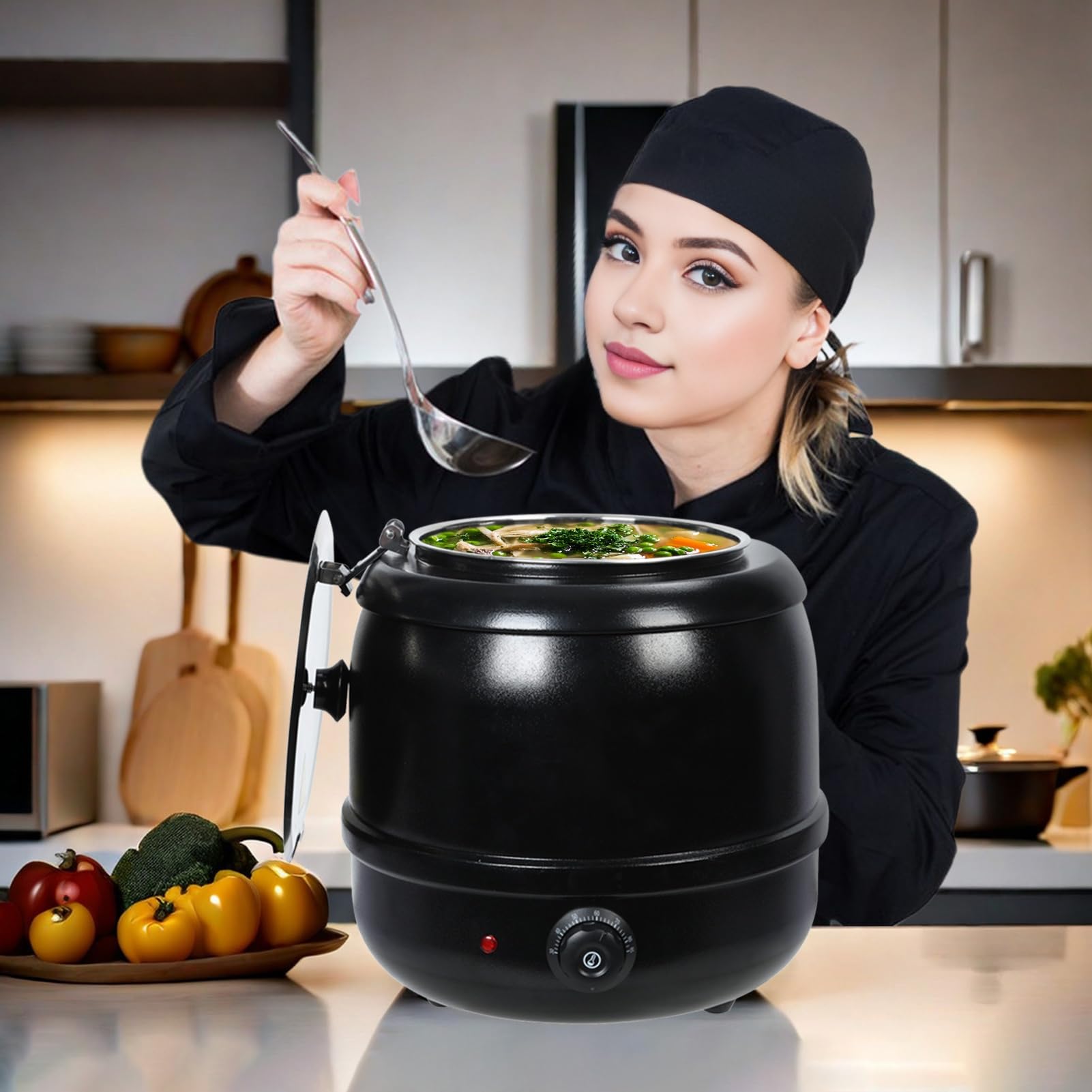 Electric Soup Warmer, Commercial Soup Kettle Electric Soup Stove with Hinged Lid Detachable Insert Pot Adjustable Temperature Soup Porridge Stew Warmer Restaurant Buffet Soup Kettle for Home 13L