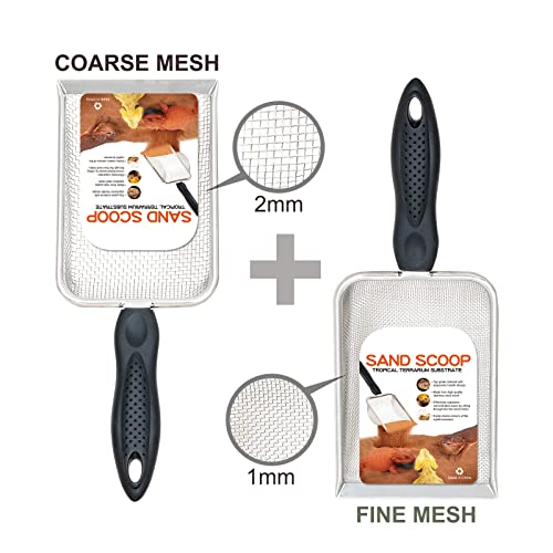 Petpetzone 2PCS Reptile Sand Sifter Stainless Steel Terrarium Substrate Cleaner for Bearded Dragon Tank Accessories Scoopers