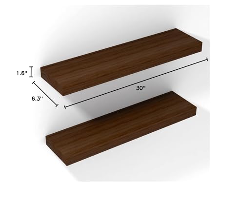 FALANZATH Floating Shelves Wall Mounted, Rustic Wood Shelves Set of 2, 30 Inch Wall Shelves for Bathroom, Bedroom, Kitchen, Shelves for Wall Decor (Dark Walnut)
