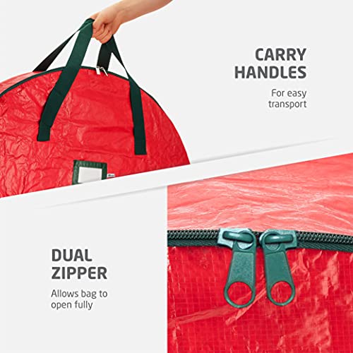 Zober Christmas Wreath Storage Container - 30 Inch Wreath Bag for Artificial Wreaths - Dual Zippered Wreath Storage W/Strong, Durable Handles - Red