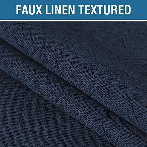 H.VERSAILTEX 100% Blackout Curtains for Bedroom Thermal Insulated Linen Textured Curtains Heat and Full Light Blocking Drapes Living Room Curtains 2 Panel Sets, 52x108 - Inch, Navy Blue