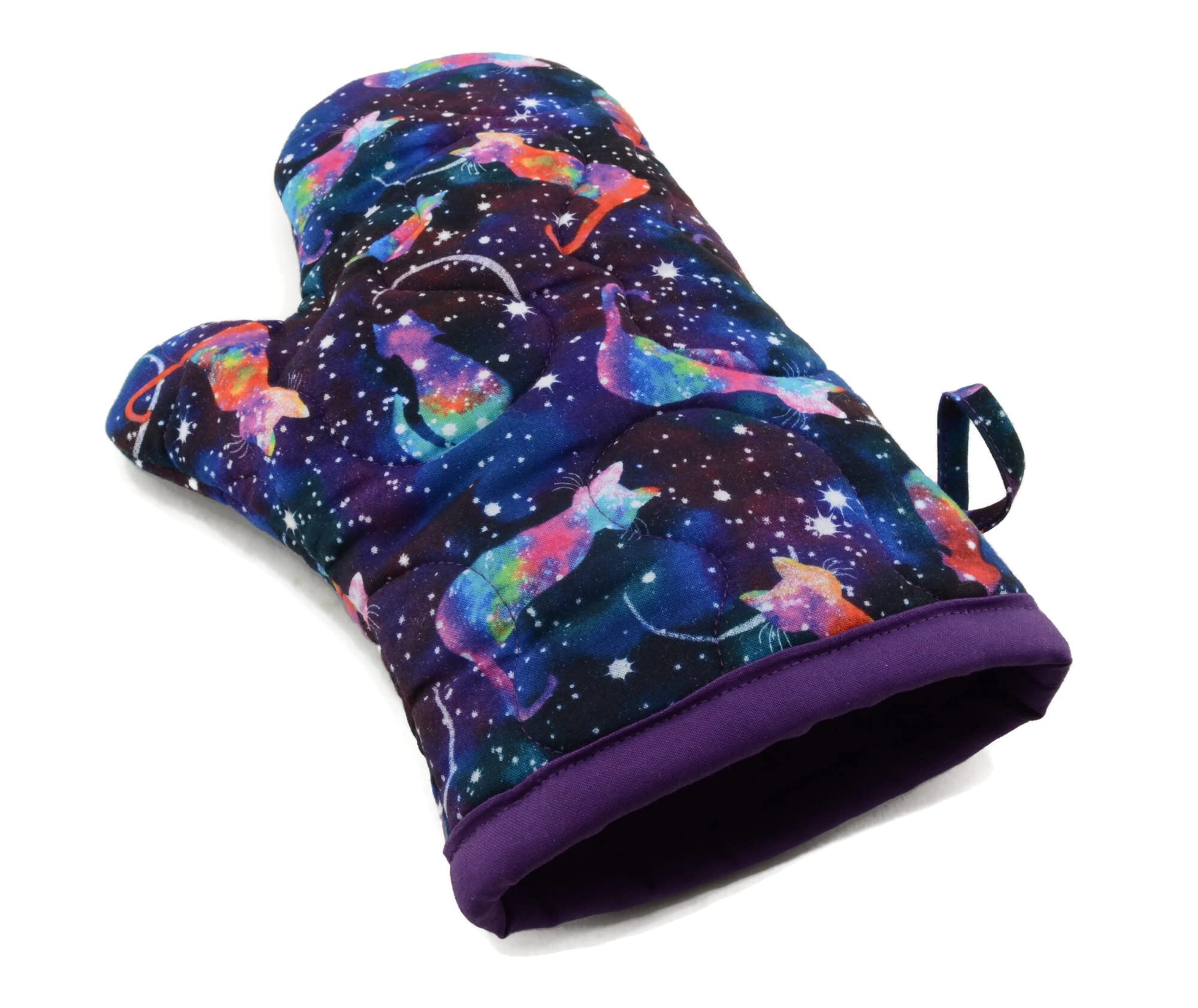 Cats in Space Oven Mitt - Blue, Purple, and White Cotton Pot Holder
