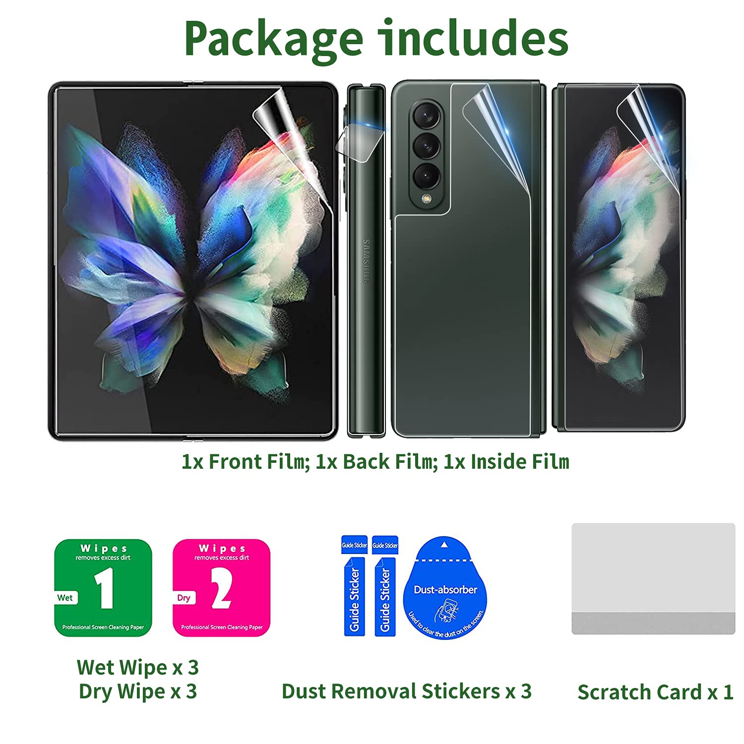 Corefyco Direct Galaxy Z Fold 3 Screen Protector (1 Set=3 PCS), Full Covered Outer + Inner+ Back Cover Protector, Flexible TPU Soft Film Compatible for Samsung 5G (Clear)