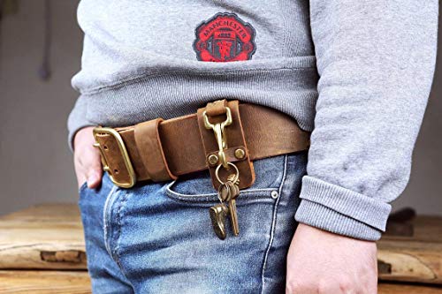 Heavy duty full grain leather belt key clip, retro distressed leather belt key holder - BA05KC
