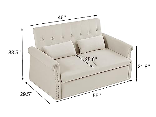 FULife Sleeper Sofa Chair Bed,Convertible Futon Loveseat Sofá Chair 3-in-1,Adjustable Pullout Chaise Lounge Couch Bed 2 Seaters with Adjustable Back for Living Room Apartment Small Space