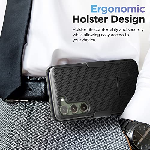 Encased DuraClip Designed for Samsung Galaxy S23 Belt Clip Case with Phone Holster and Kickstand (Matte Black)