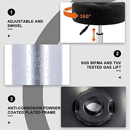 Furniliving PU Leather Vanity Chair, 360° Swivel Makeup Chair Adjustable Height Vanity Stool for Makeup Room, Round Modern Ottoman Stool Chair, Small Stool for Living Room, Bedroom, Black