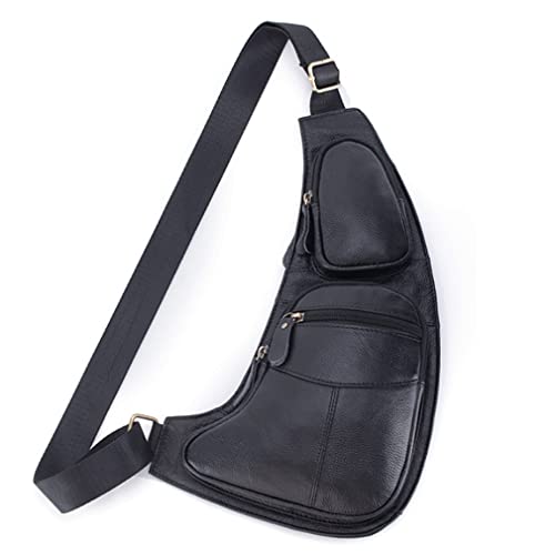 KPYWZER Leather Sling Backpack for Men Women Sling Bag Chest Crossbody Shoulder Outdoor Travel Camping Tactical Casual Daypack Black