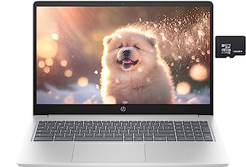 HP Chromebook 15.6 Inch Laptop for College Students, Intel 4-Core Processor N200 (Beat i5-8250U), 8GB DDR5 RAM, 64GB eMMC+128GB SD Card, Chrome OS, UHD Graphics, Natural Silver, PCM