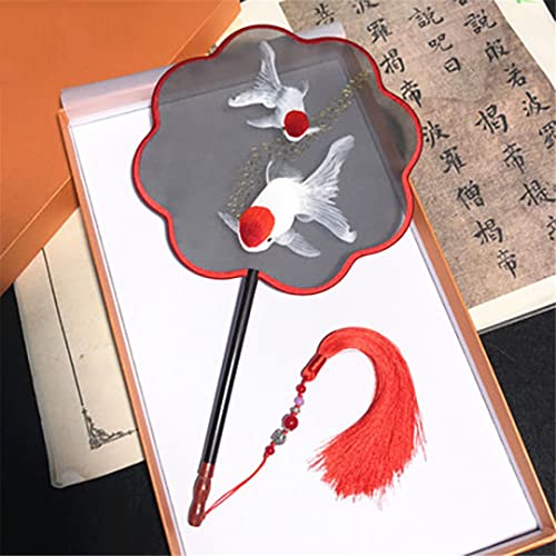 Chinese Suzhou Double-Sided Embroidery Hand Held Fan, China Hanfu Ancient Dance Translucent Silk Round Circular Fan with Tassel