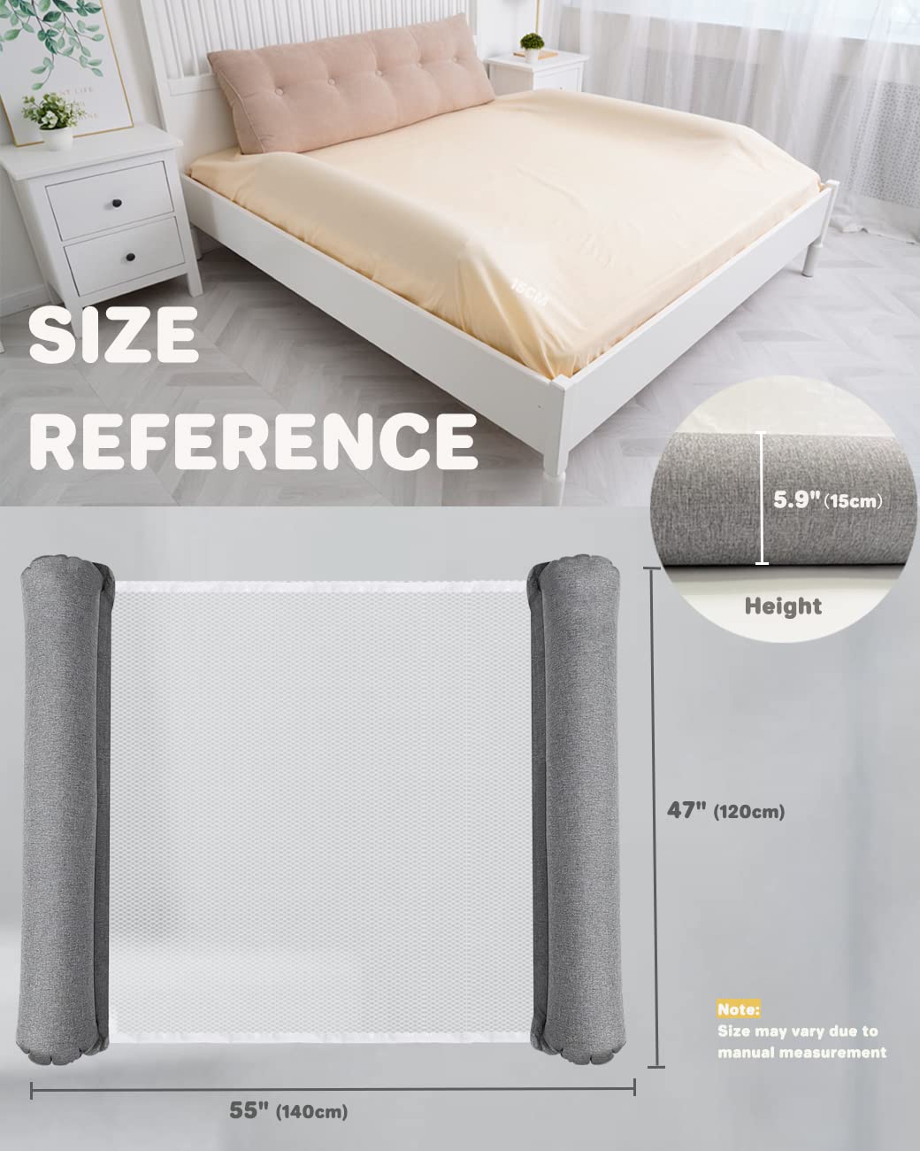 MBQMBSS Blow Up Bumpers for Kids Bed, 47"x55" Inflatable Travel Bed Rails for Toddlers, Portable Baby Bed Rail Guard for Hotel Vacation - 5.9'' Higher Bumper for More Security