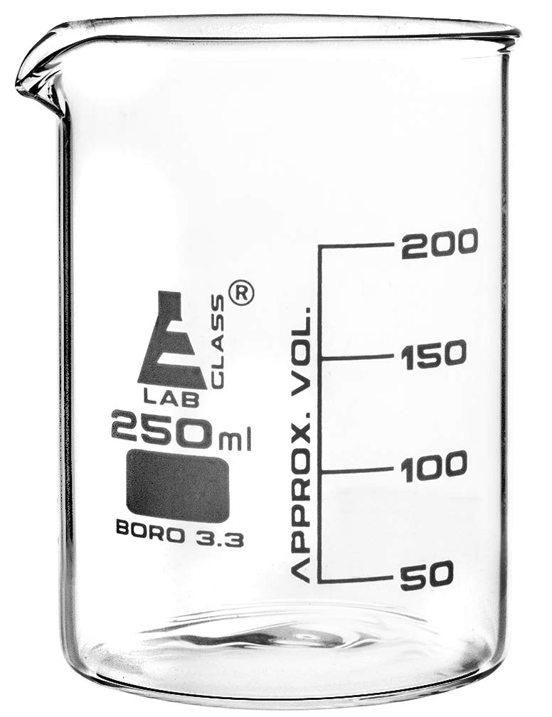 EISCO Premium 250 mL Beakers, Pack of 12 - Low Form Griffin - 50mL Graduations - Borosilicate Glass - Excellent Strength Against Breakage
