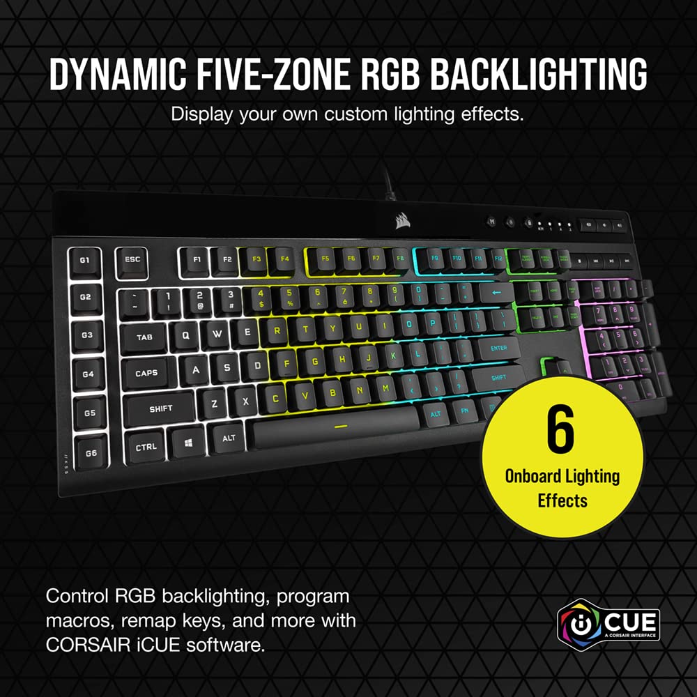 Corsair K55 PRO LITE RGB Wired Membrane Gaming Keyboard (5-Zone Dynamic RGB Backlighting, Six Macro Keys with Stream Deck Integration, IP42 Dust and Spill Resistant, Dedicated Media Keys) Black