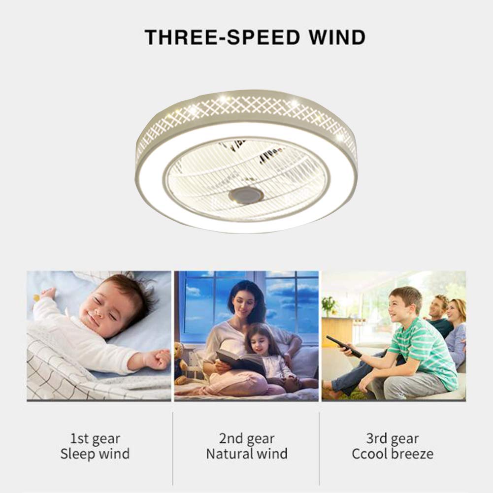 Ceiling Fan with Light, Remote Control LED 3 Dimmable 3 Wind Speed, Semi Flush Mount Invisible Acrylic Blades Enclosed Low Profile Fan 22Inch