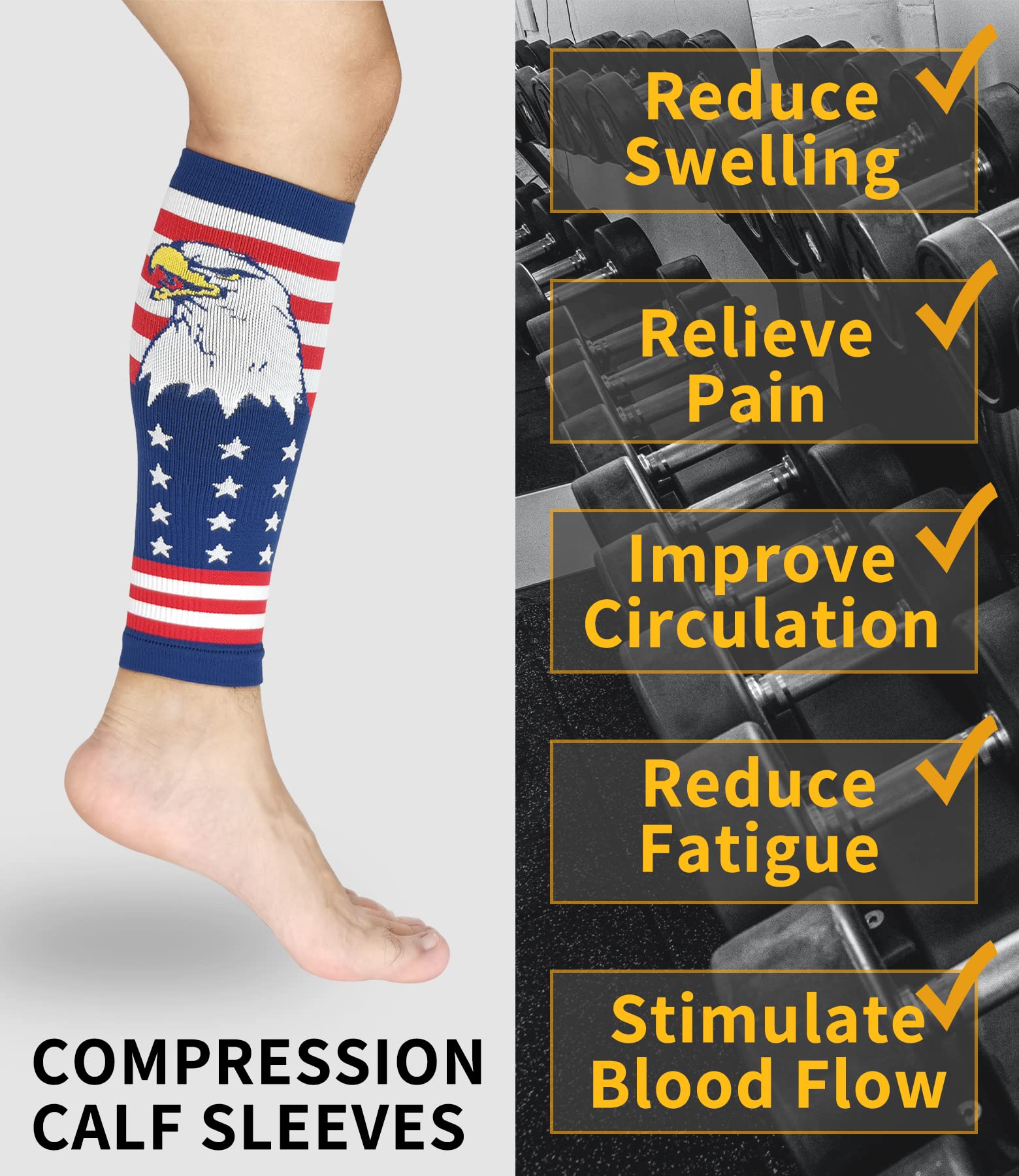 BUENWAZ Compression Leg Sleeve for Calf 1 Pair Footless Compression Socks for Running, Leg Sleeves for Relieving Varicose Vein, Leg Pain and Shin Splint (Thin Blue Line)