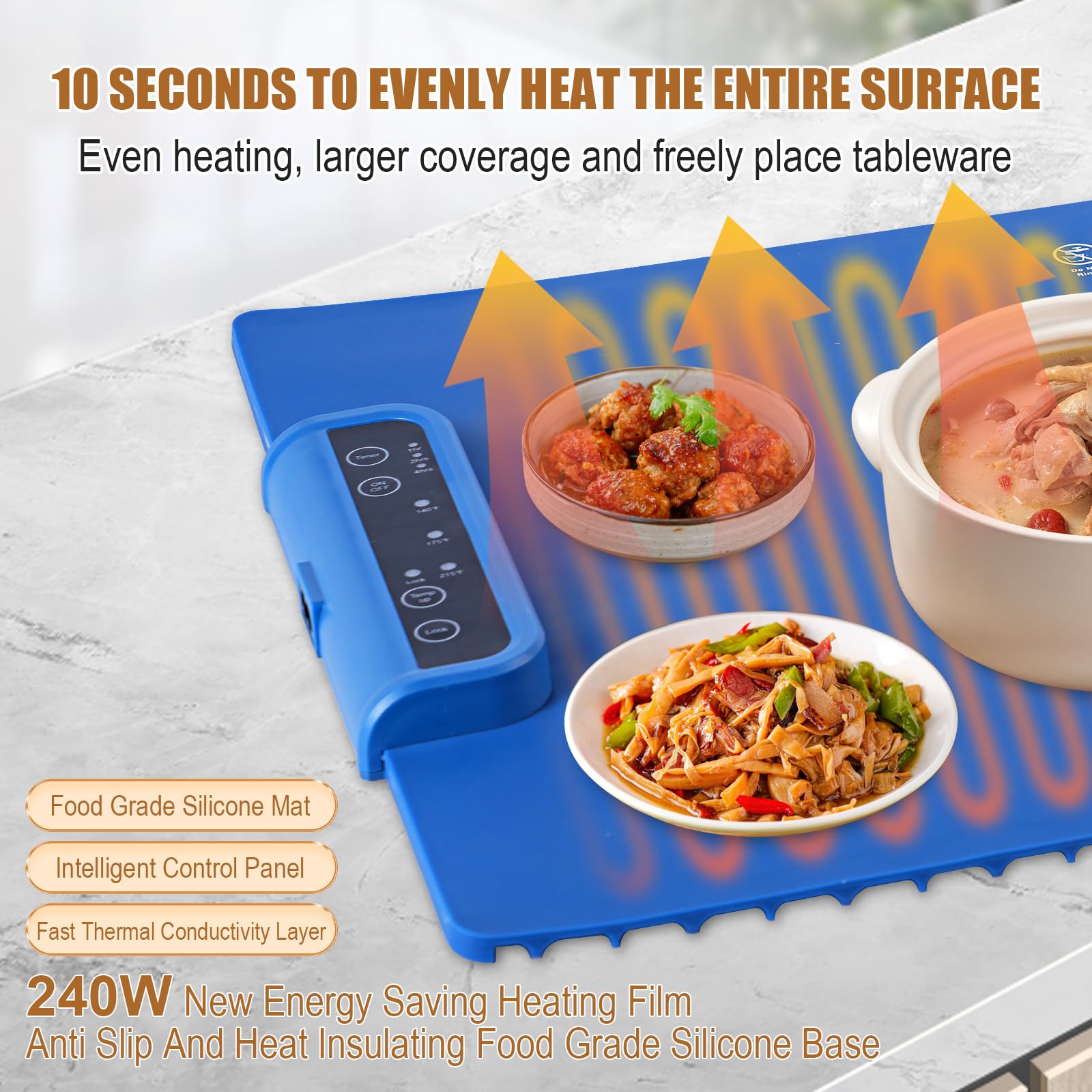 Electric Warming Tray,Portable Silicone Food Warmer Heater Mat,Travel Roll Up Fast Heating Pad,Foldable Keep Plates Fast Warm for Buffets Party,Events Catering, Large Surface Area (Pure white)