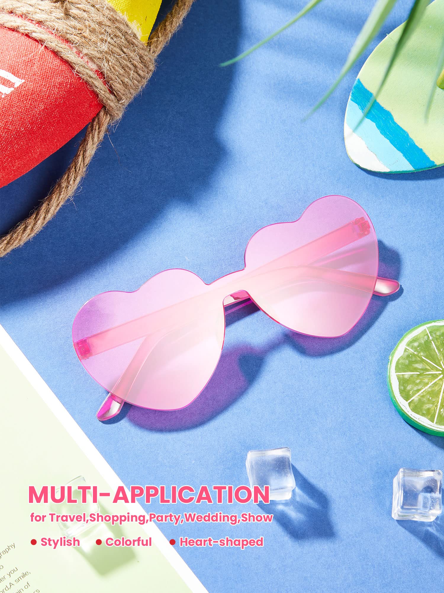Dunzy 100 Pairs Heart Shaped Sunglasses Rimless Heart Sunglasses Candy Color Eyewear Party Wedding Glasses(Colorful)