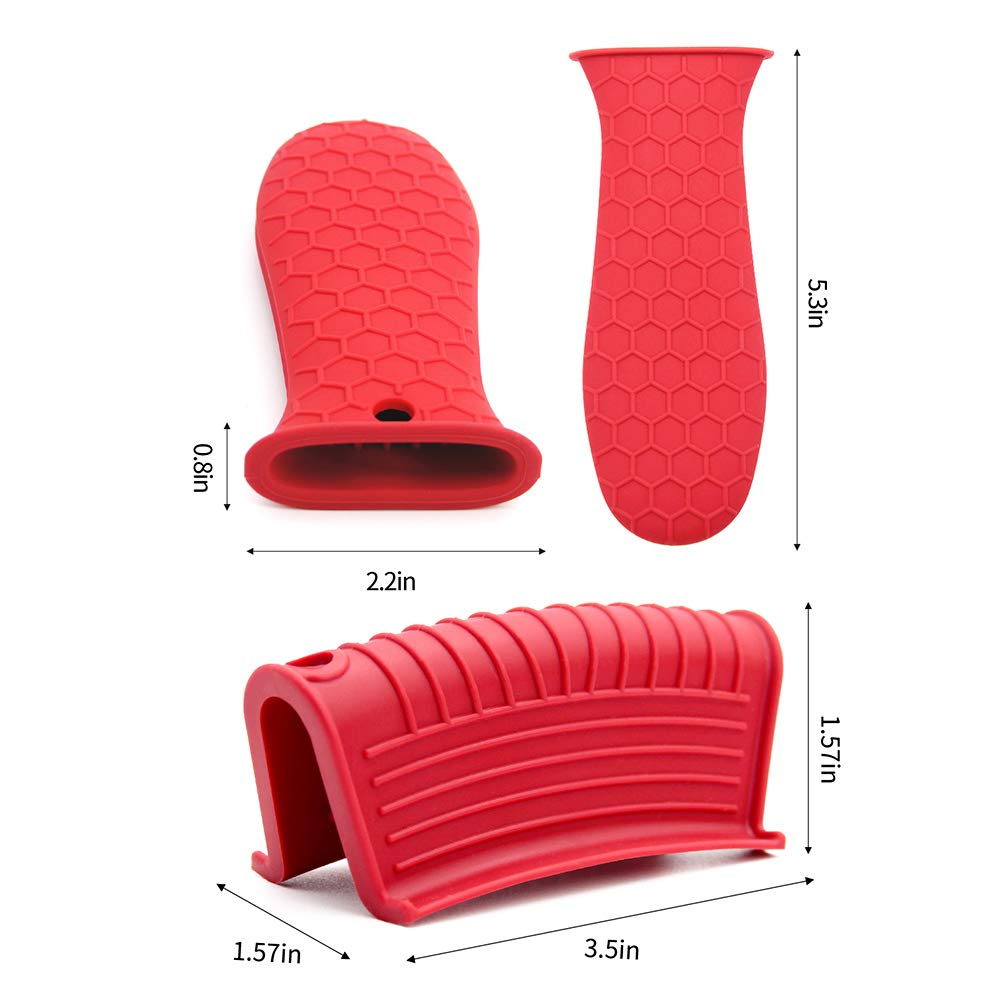 Cast Iron Skillet Handle Covers Silicone Hot Handle Holder,4 Pieces Pan Handle Sleeve Pot Holders Cover,Non Slip Rubber Pot Holders for Cast Iron Skillet Metal Pan (Red)