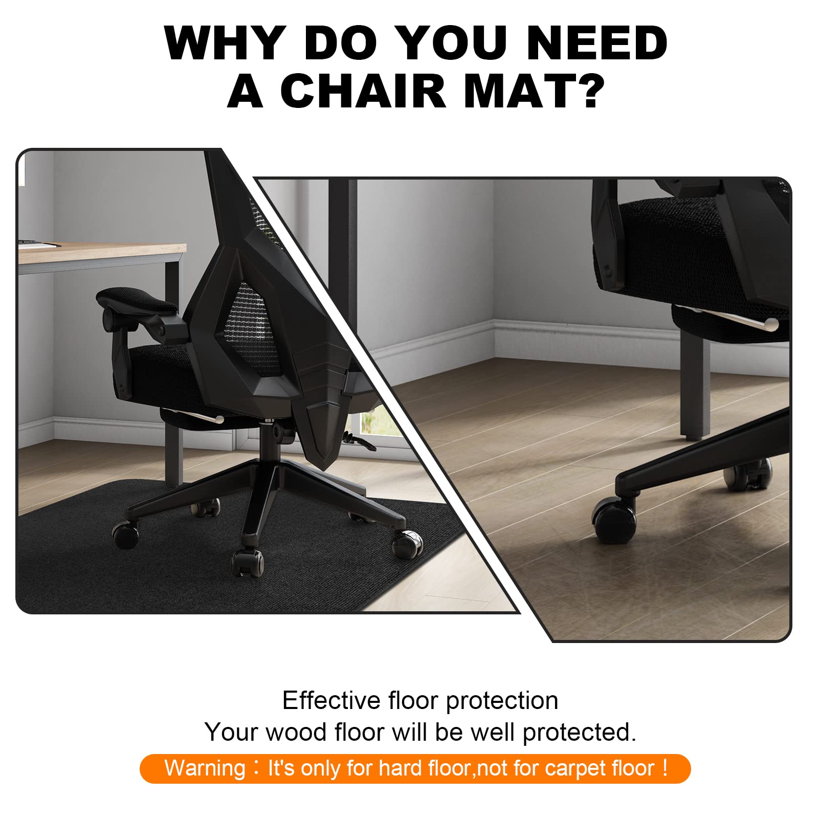CELION Edging Office Chair Mat for Hardwood & Tile Floor, 55"x35" Computer Gaming Rolling Chair Mat, Under Desk Low-Pile Rug, Large Anti-Slip Floor Protector for Home Office (Black, 55" x 35")